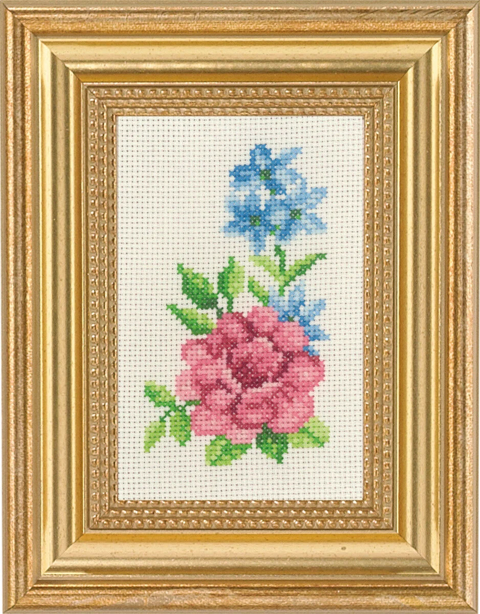 Rose og blå blomster broderisæt 9x14 cm – Køb billigt her